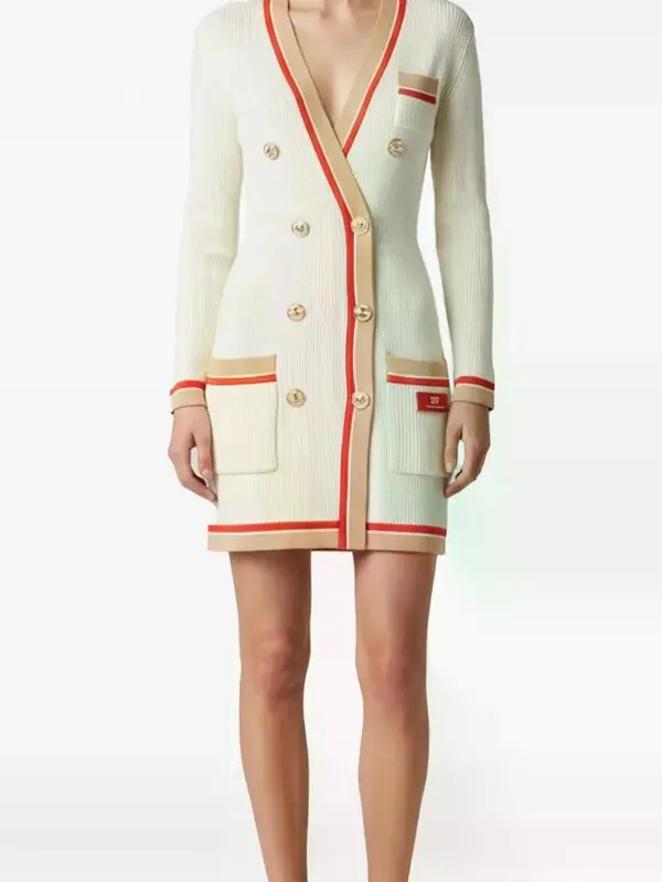 Elisabetta Franchi Cream Knit Double-breasted Mini Dress
