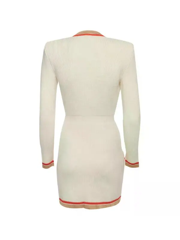 Elisabetta Franchi Cream Knit Double-breasted Mini Dress