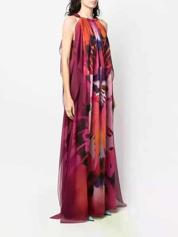 Alberta Ferretti Graphic Print Silk Gown