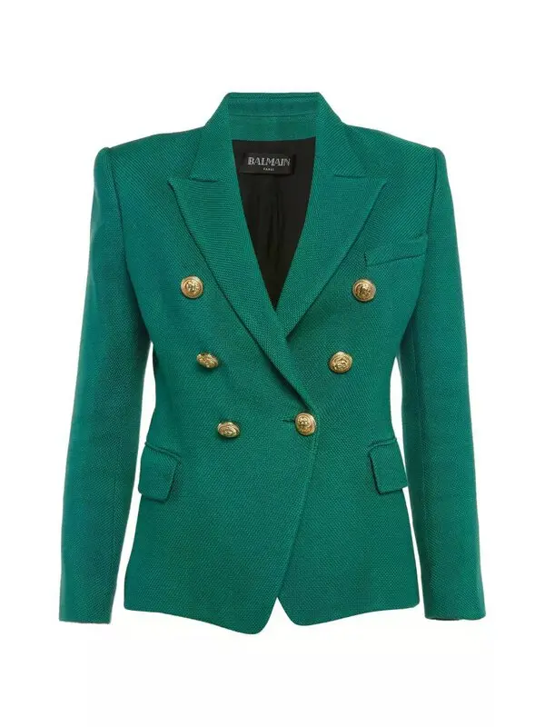 Balmain Basketweave Double-breasted Blazer - Green