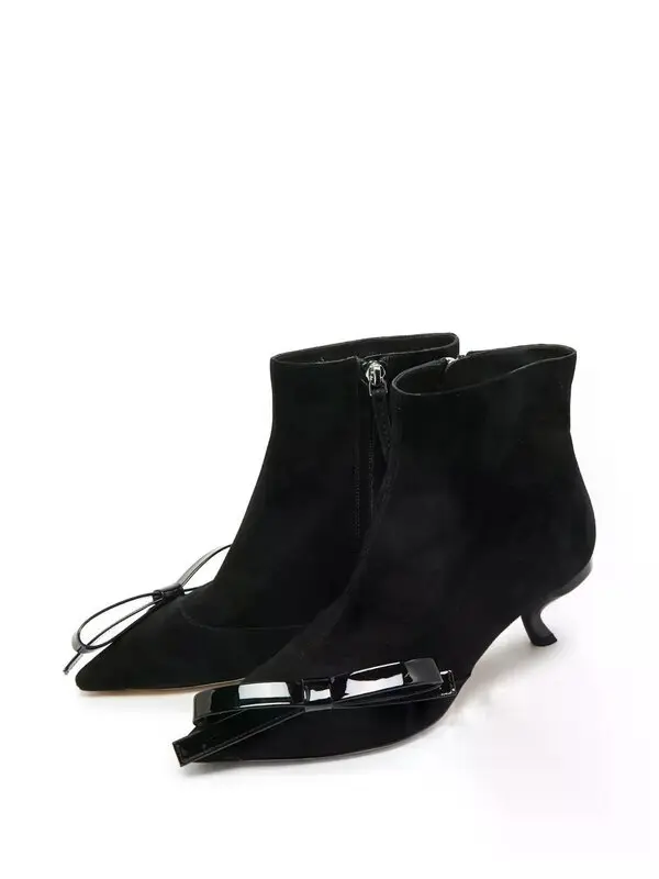 ROGER VIVIER Suede Bow Pointed Toe Ankle Boots