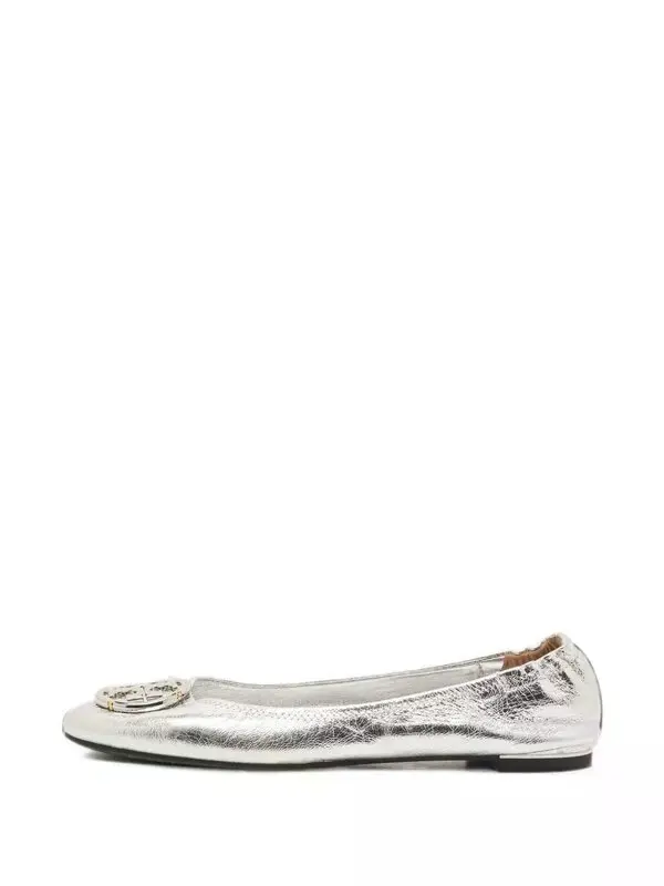 Tory Burch Minnie Logo-plaque Ballet Flats - Silver