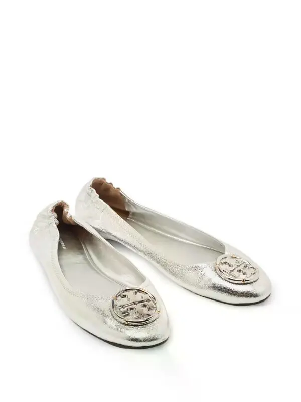 Tory Burch Minnie Logo-plaque Ballet Flats - Silver