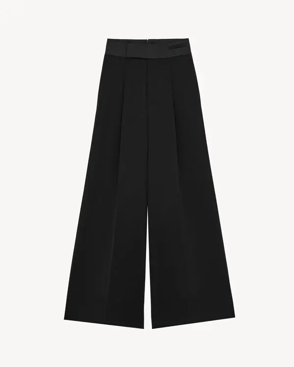 Saint Laurent Wide-leg Tuxedo Pants In Grain De Poudre - Noir
