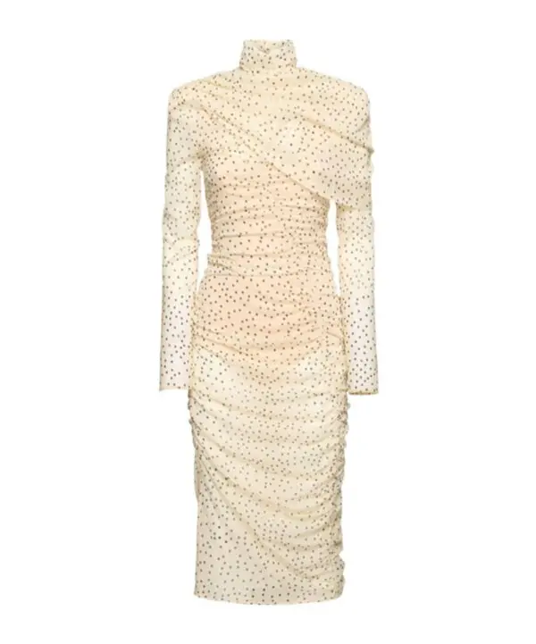Magda Butrym Draped Stretch Silk Midi Dress With All Over Print