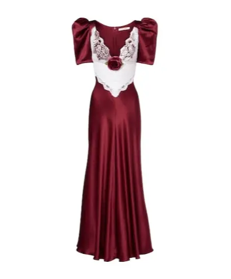 RODARTE Lace-trimmed Floral Appliqué Silk Gown - Red