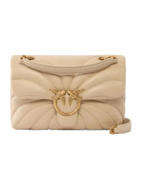 Pinko Large Love Bag Puff Quilted Shoulder Bag With Butterfly Motif Clasp - Light Brown