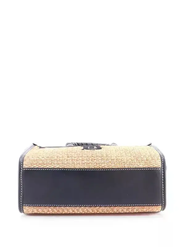 Burberry Freya Shopping Embroidered Raffia With Leather Mini Tote Bag