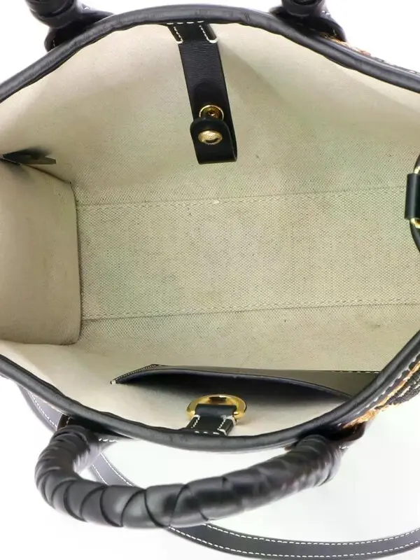 Burberry Freya Shopping Embroidered Raffia With Leather Mini Tote Bag