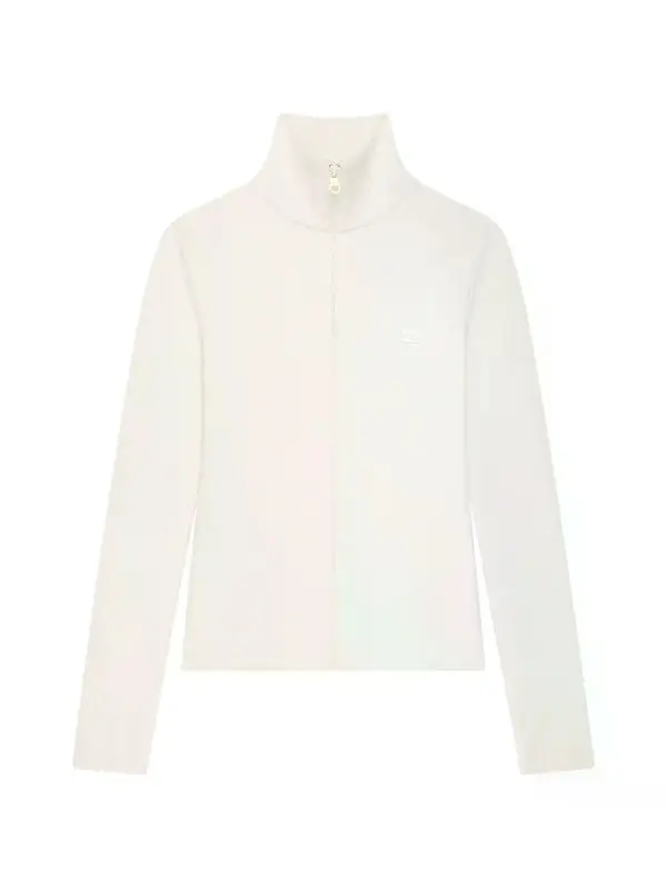 COURREGES Logo Embroidered Zipped Cardigan - Neutrals