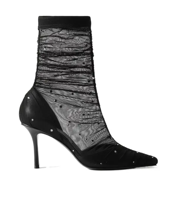 JIMMY CHOO Lotta Ab 85 Crystal-embellished Tulle And Satin Sock Boots - Black