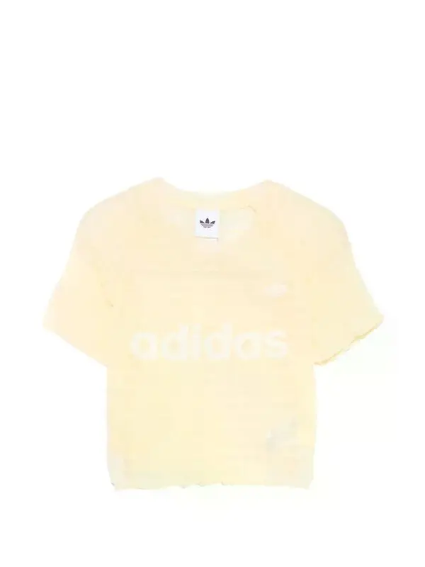 Adidas Logo Print Ruched Cropped T-shirt - Yellow