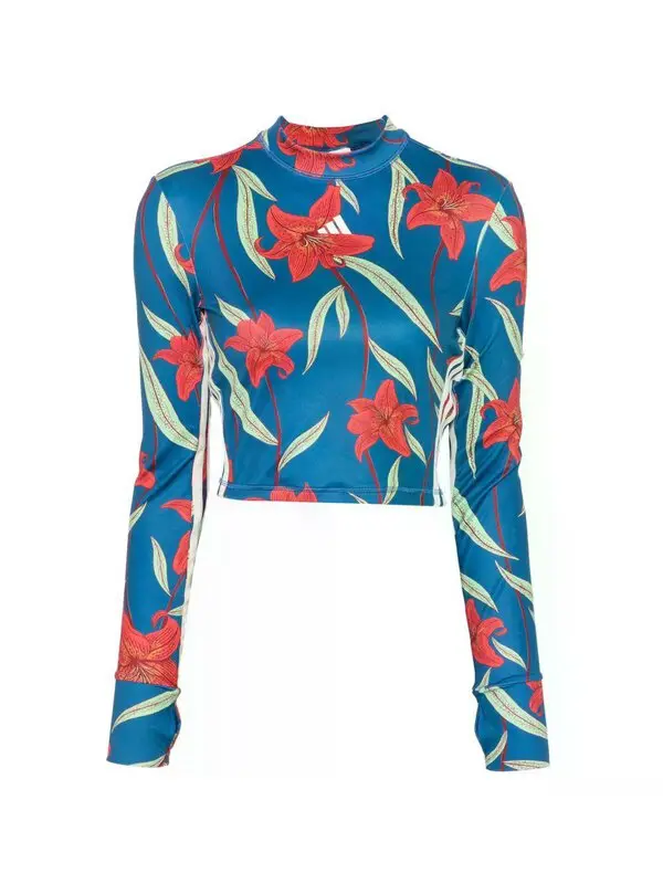 Adidas Farm Rio X Floral Print High Neck Cropped T-shirt - Blue