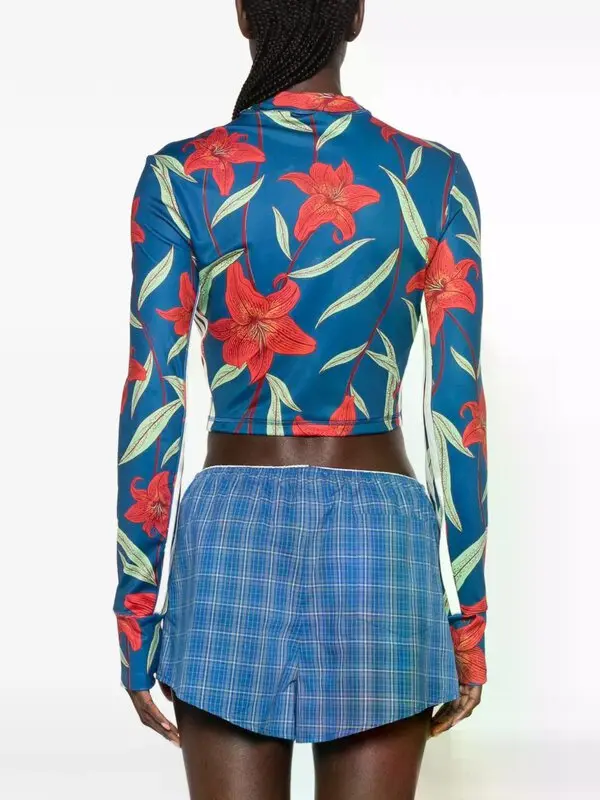 Adidas Farm Rio X Floral Print High Neck Cropped T-shirt - Blue