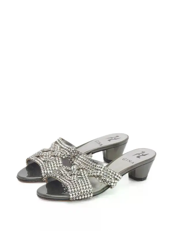 GINA Crystal-embellished Leather Slide Sandals