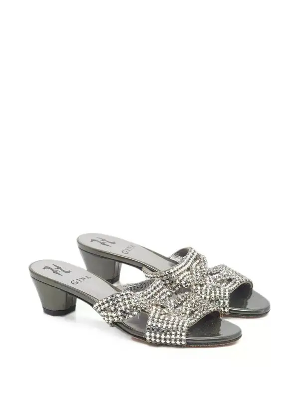 GINA Crystal-embellished Leather Slide Sandals