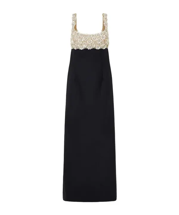 Oscar De La Renta Wool-blend And Embellished Tulle Gown