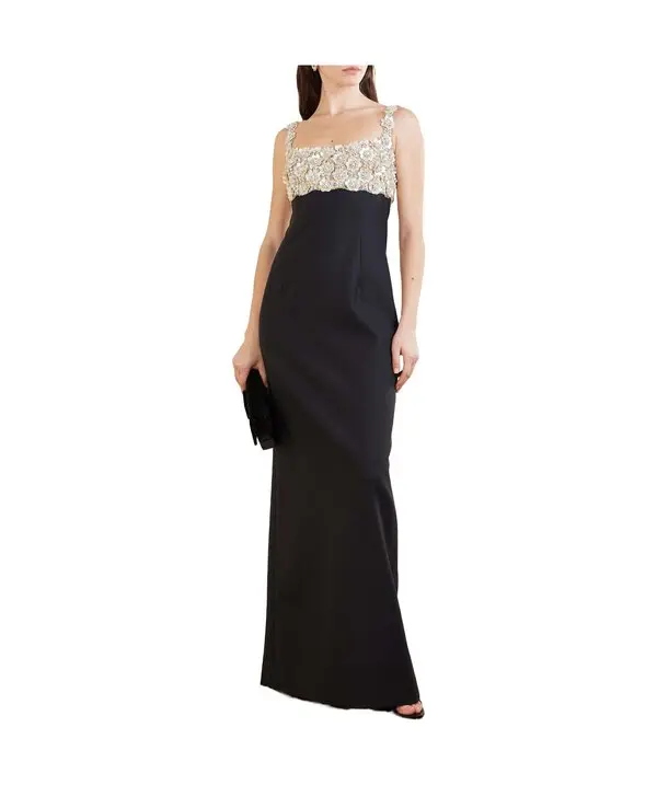 Oscar De La Renta Wool-blend And Embellished Tulle Gown
