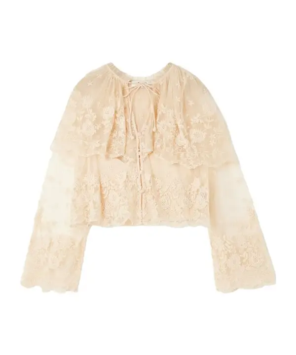 Sea Embroidered Tiered Mesh Top
