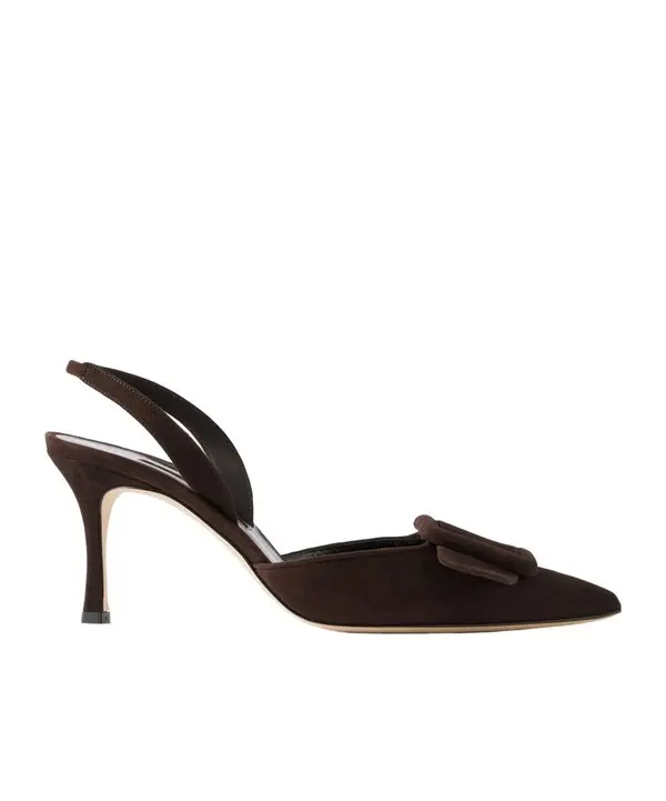 Manolo Blahnik Maysli 70 Buckle-detailed Suede Slingback Pumps - Black