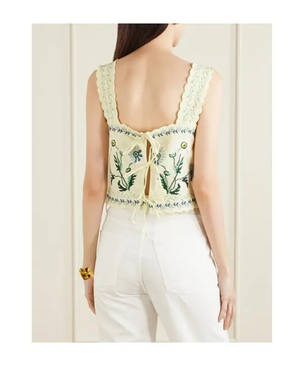 Sea Linen-blend Embroidered Top