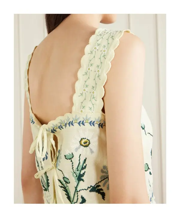 Sea Linen-blend Embroidered Top
