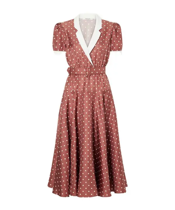 RODARTE Polka-dot Crepe-trimmed Midi Dress - Brown