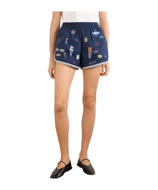 Sea Embroidered Casual Shorts