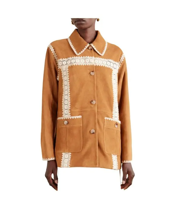 Sea Embroidered Suede Jacket