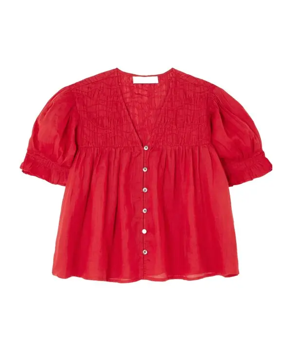 Sea Cropped Pleated Ramie-voile Blouse