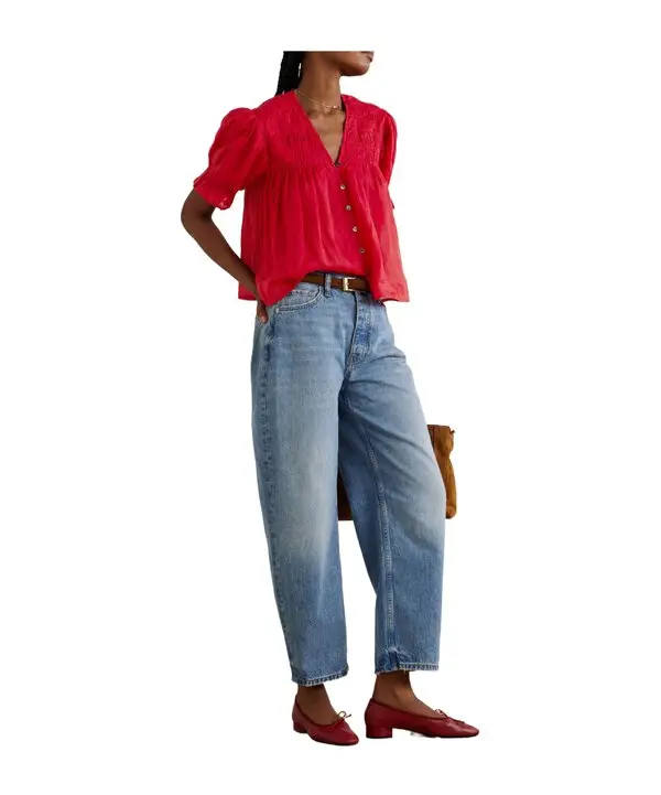 Sea Cropped Pleated Ramie-voile Blouse