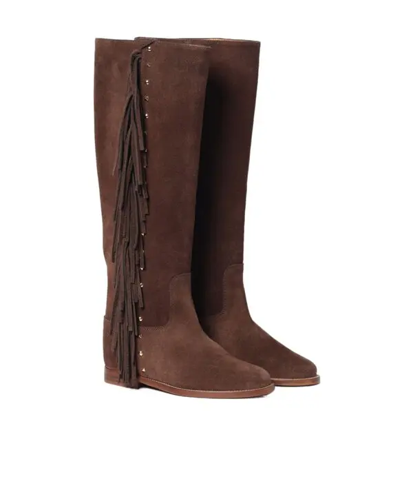 VIA ROMA 15 Fringed Stud-embellished Knee-high Boots