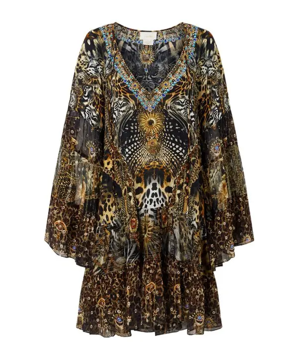 Camilla Printed Chiffon Mini Dress - Black