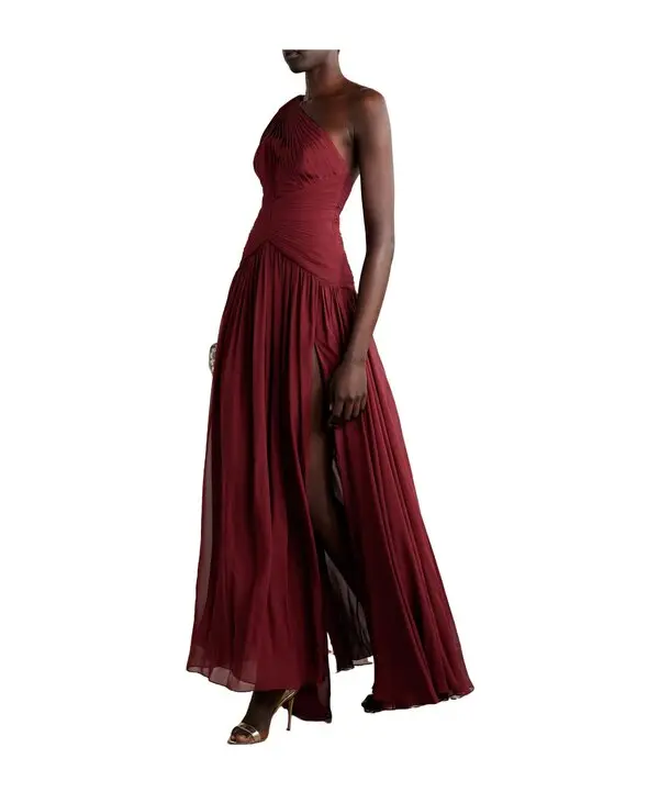 Elie Saab One-shoulder Draped Gathered Silk-georgette Gown