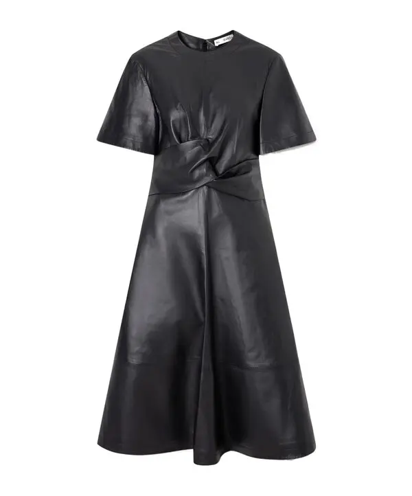 Altuzarra Wrap-effect Paneled Leather Midi Dress - Black