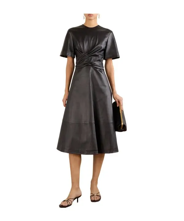 Altuzarra Wrap-effect Paneled Leather Midi Dress