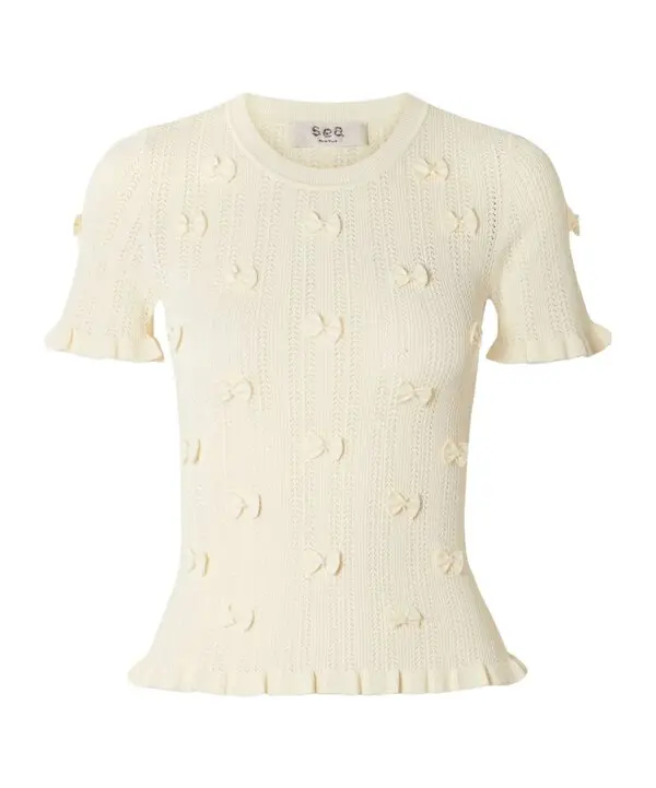 Sea Bow Detail Ruffled Top - No