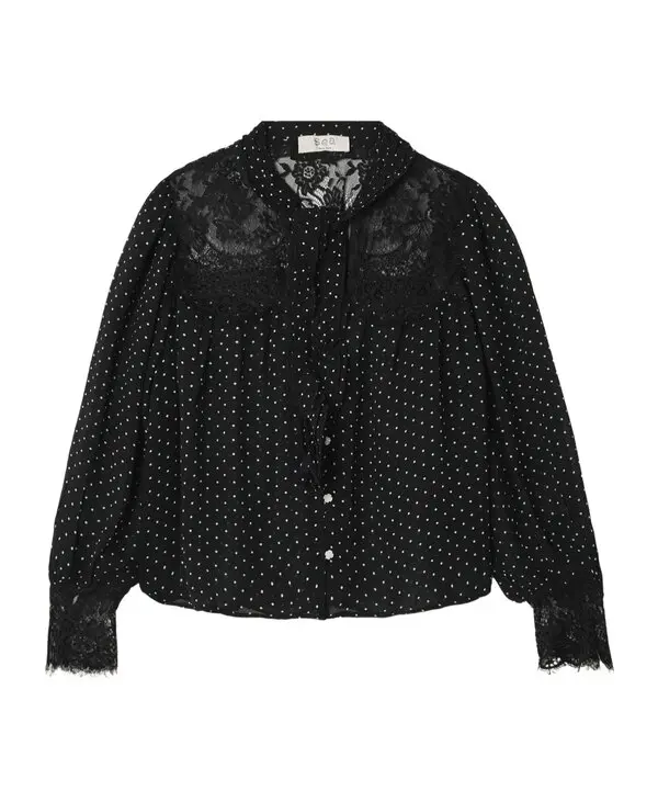 Sea Melody Long-sleeve Blouse With Lace Trim And Ruffles