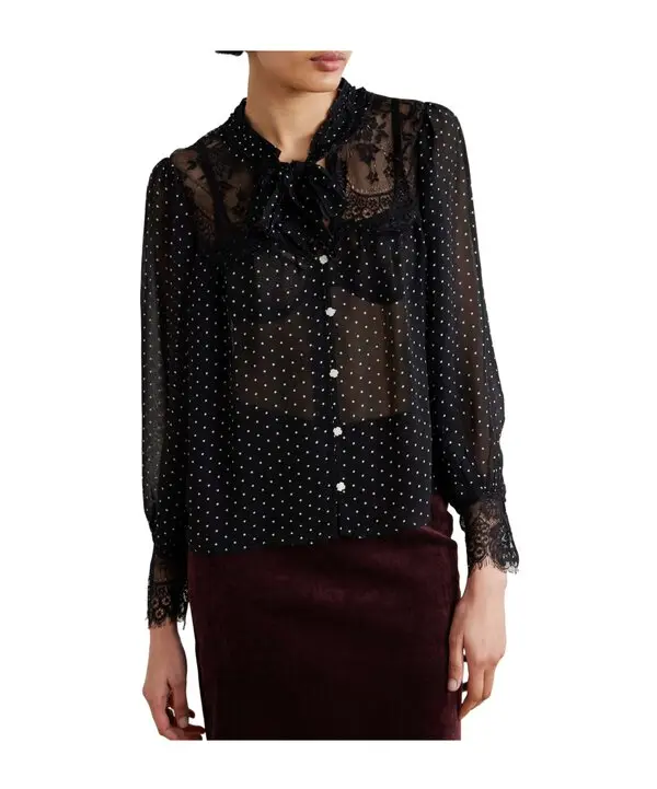 Sea Melody Long-sleeve Blouse With Lace Trim And Ruffles