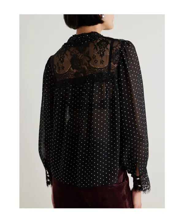 Sea Melody Long-sleeve Blouse With Lace Trim And Ruffles