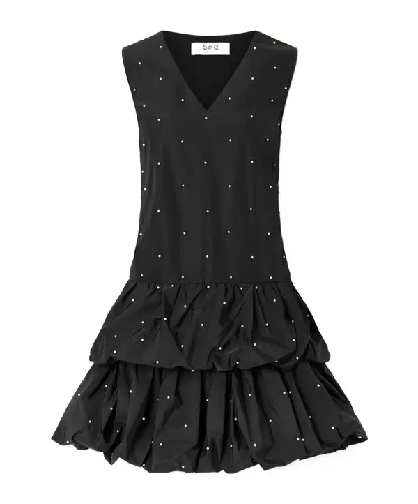 Sea Alberta Tiered Embellished Taffeta Mini Dress - Black