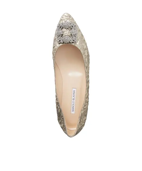 Manolo Blahnik Crystal-embellished Metallic Jacquard Ballet Flats