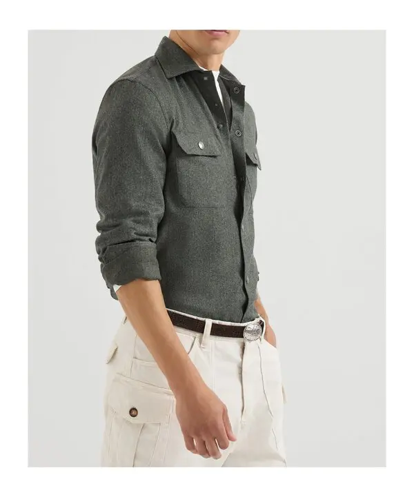 Brunello Cucinelli Virgin Wool Flannel Overshirt With Spread Collar And Chest Pockets
