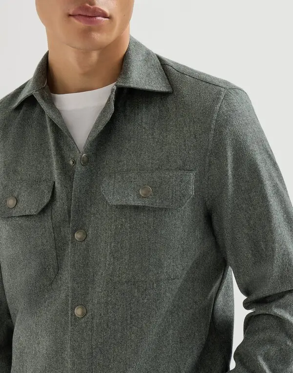 Brunello Cucinelli Virgin Wool Flannel Overshirt With Spread Collar And Chest Pockets