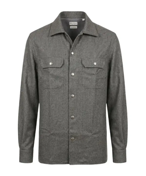 Brunello Cucinelli Virgin Wool Flannel Overshirt With Spread Collar And Chest Pockets - No