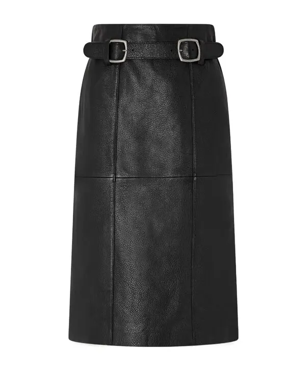 Sea Gwen Belted Paneled Textured Leather Midi Skirt - Black