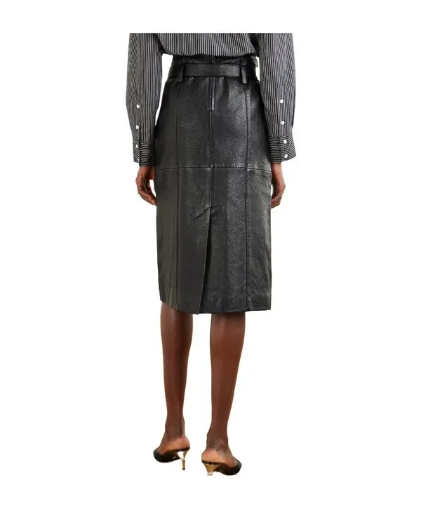 Sea Gwen Belted Paneled Textured Leather Midi Skirt