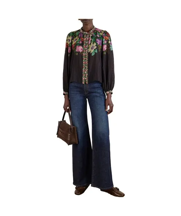 Sea Viktoria Embroidered Floral-print Voile Blouse