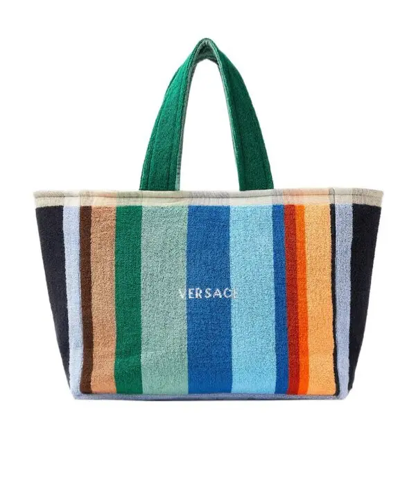 Versace Striped Cotton-terry Jacquard Tote Bag