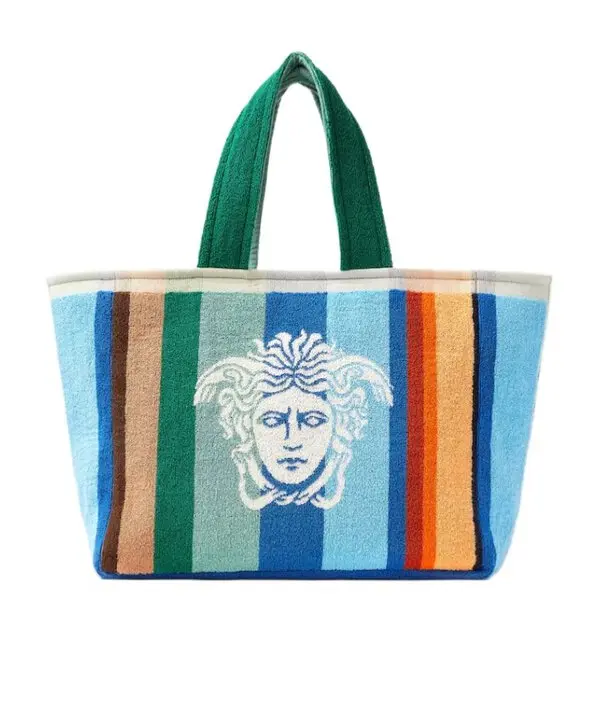 Versace Striped Cotton-terry Jacquard Tote Bag - Multicolor